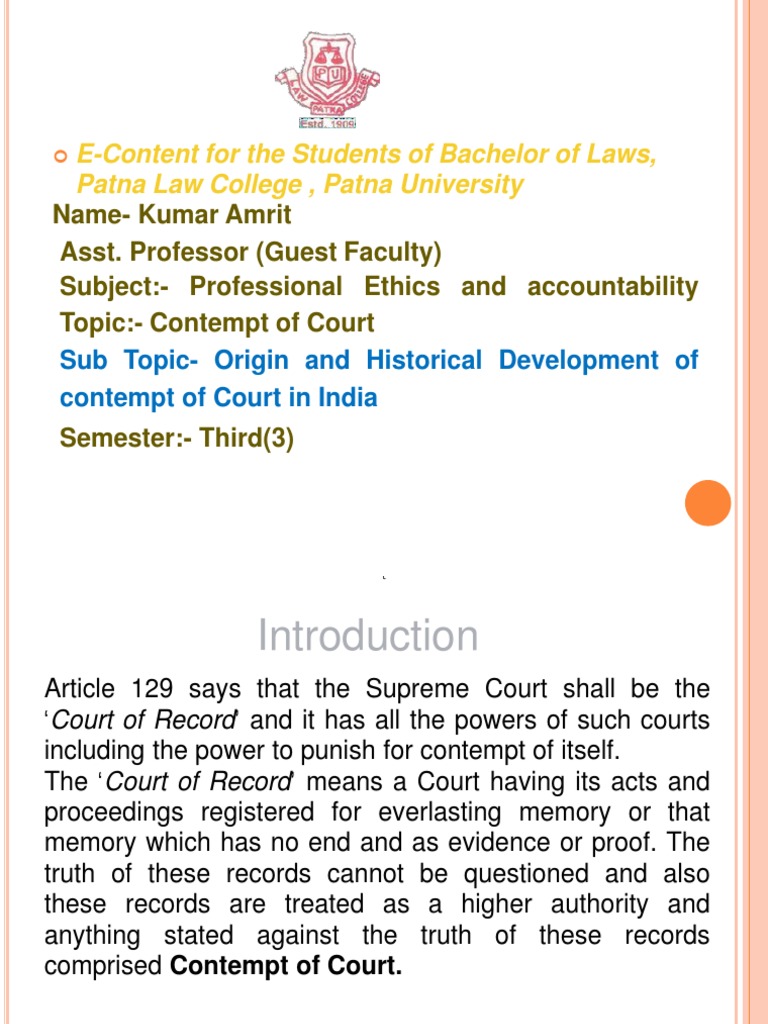 CONTEMPT OF COURT HISTORY by PATNA LAW COLLEGE | PDF | Contempt Of ...