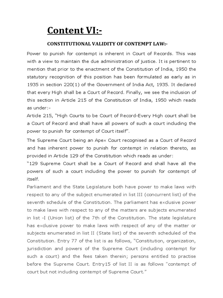 CONTEMPT LAW CONSTITUTIONAL VALIDITY by PATNA LAW COLLEGE | PDF ...
