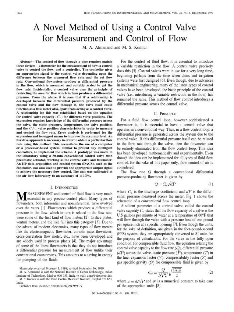 Control Valve as Flow Measurement Tool | PDF | Flow Measurement | Fluid ...