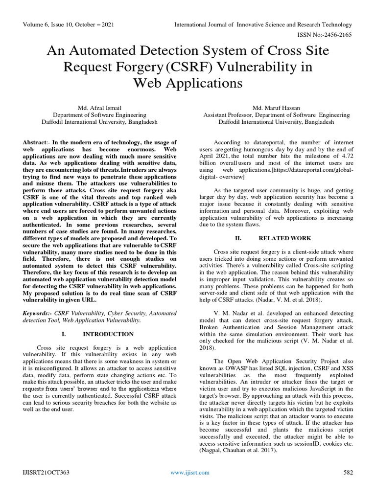 An Automated Detection System of Cross Site Request Forgery (CSRF) Vulnerability in Web ...