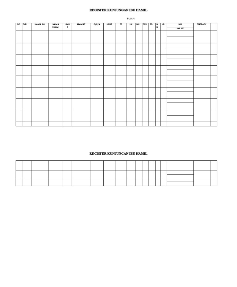 Register Kunjungan Ibu Hamil New | PDF