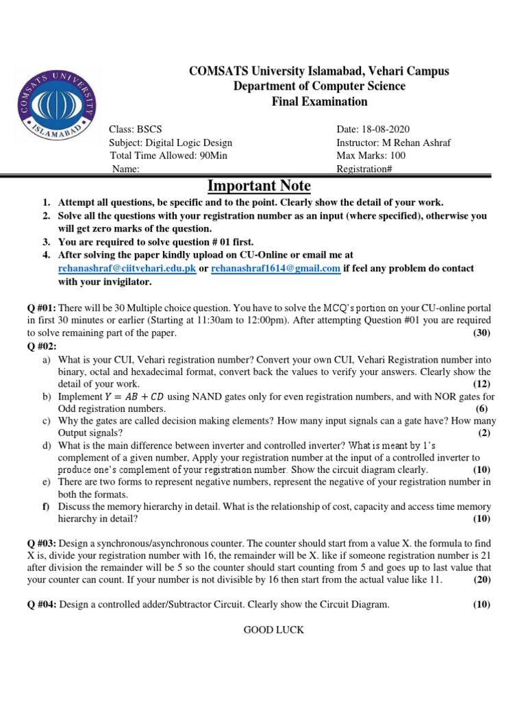 DLD Final Exam | PDF | Electronics | Electronic Design