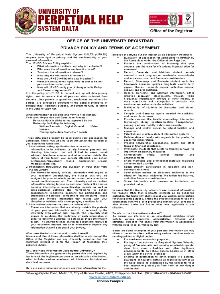 Data Privacy Agreement DPA S.Y 2020 2021 | PDF | University | Privacy