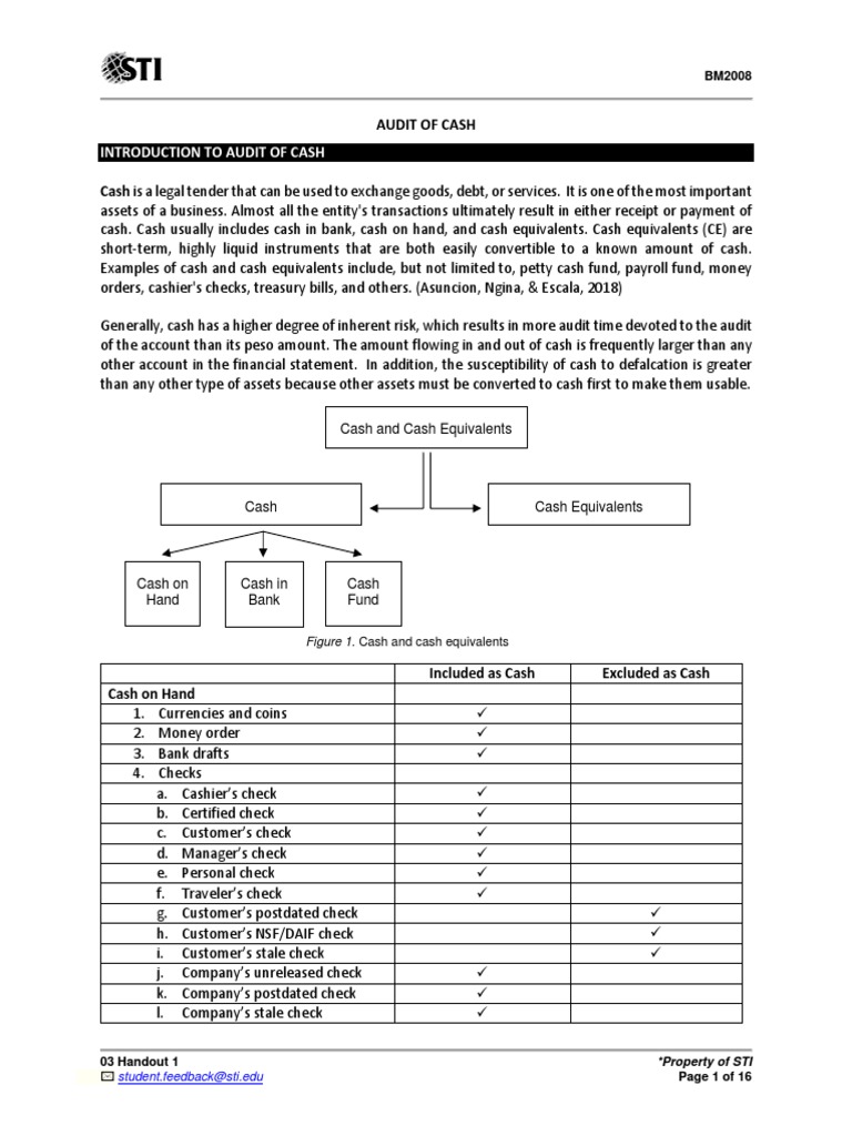 Cash Audit Overview and Guidelines | PDF | Cheque | Banks