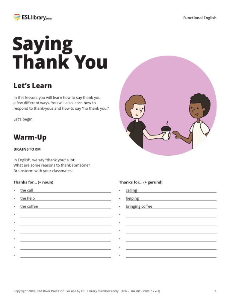Lesson 5 - Saying Thank You | PDF | Communication | Language Families