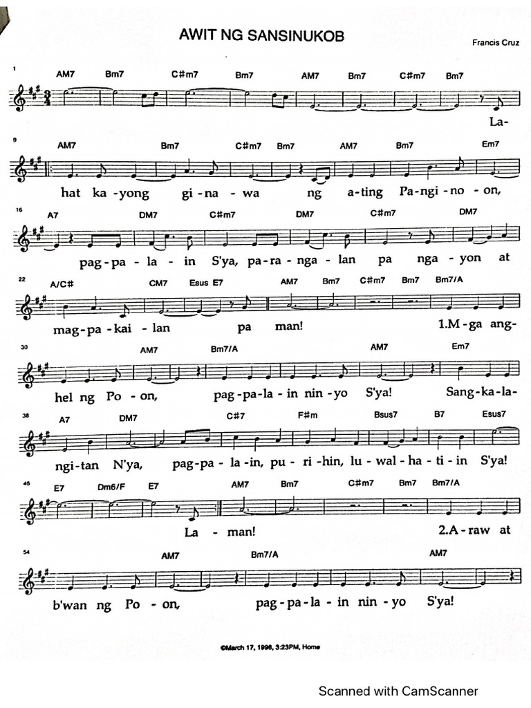 Awit NG Sansinukob Lead Sheet Francis CR | PDF Awit NG Sansinukob Lead Sheet Francis CR | PDF