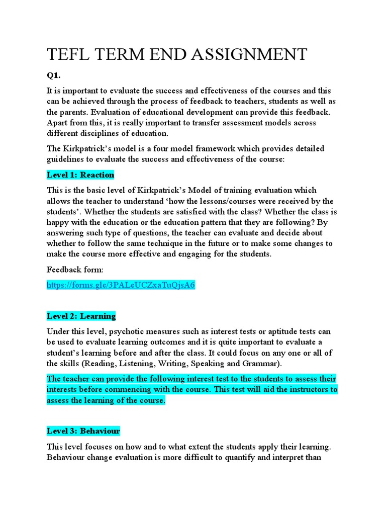 Tefl Term End Assignment | PDF | English As A Second Or Foreign Language | Learning
