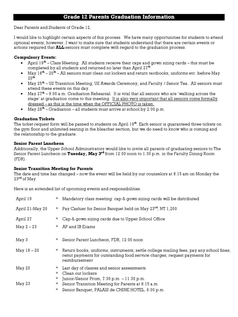 Grade 12 Parents Graduation Information 2010-2011 | PDF | Graduation ...
