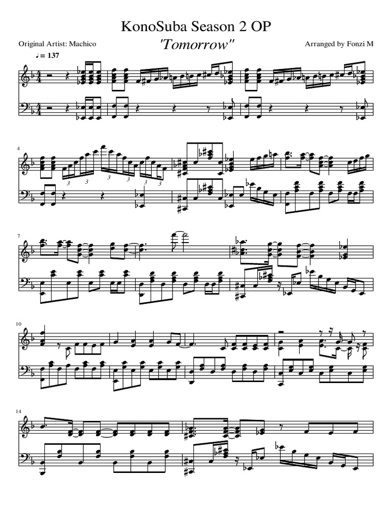(Konosuba Season 2 Op) Tomorrow - Machico Fonzi M | PDF