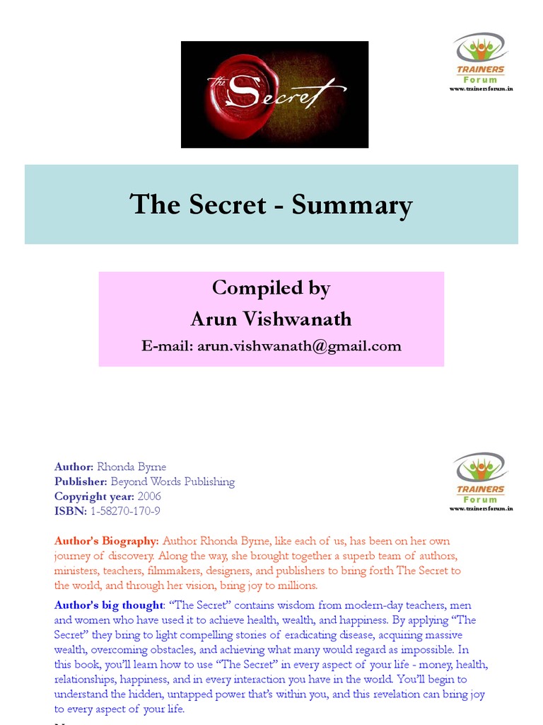 The Secret - Summary | PDF | Law Of Attraction (New Thought) | Thought