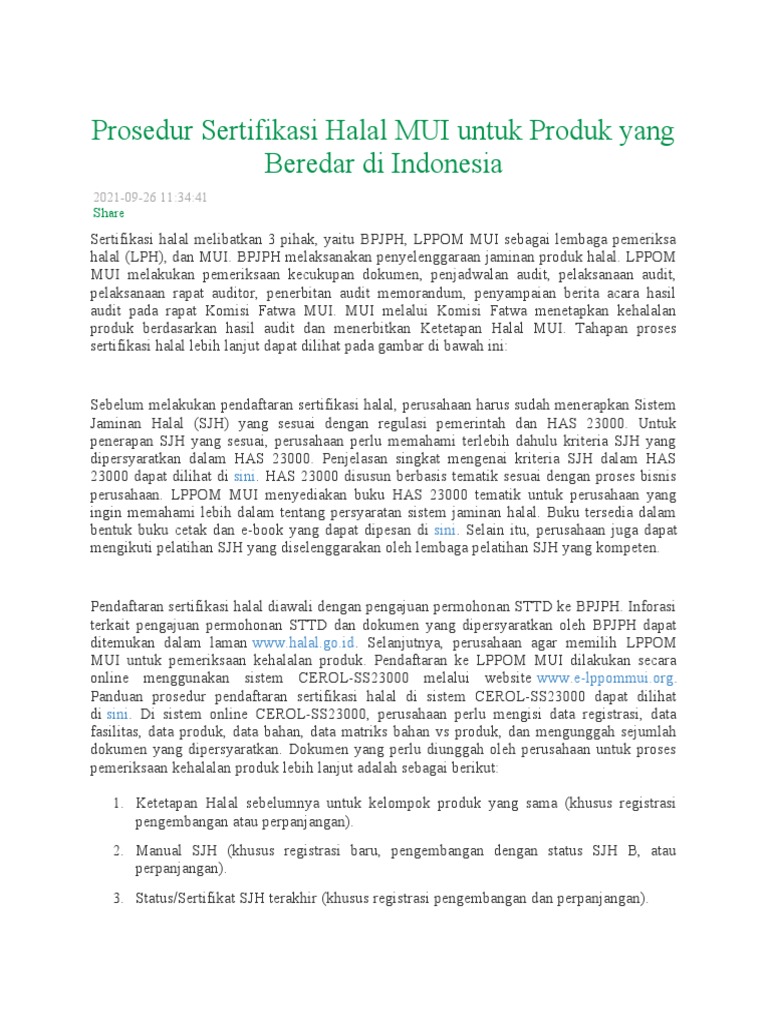 Prosedur Sertifikasi Halal MUI Untuk Produk Yang Beredar Di Indonesia | PDF