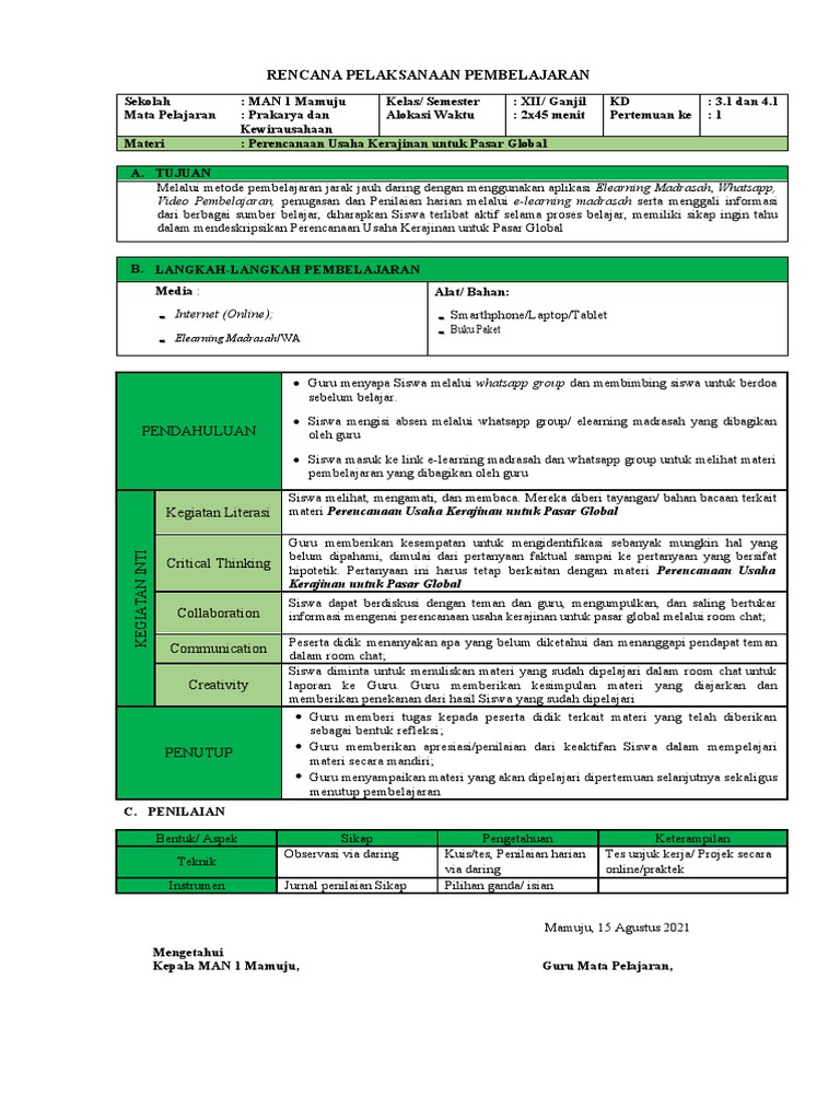 RPP Pkwu Pertemuan 1 | PDF | Karier & Perkembangan | Ilmu Sosial