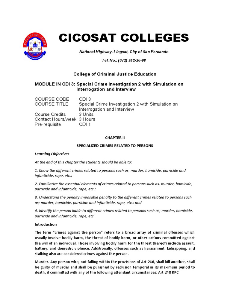 Module in Cdi 3 Chapter 2 | PDF | Murder | Rape