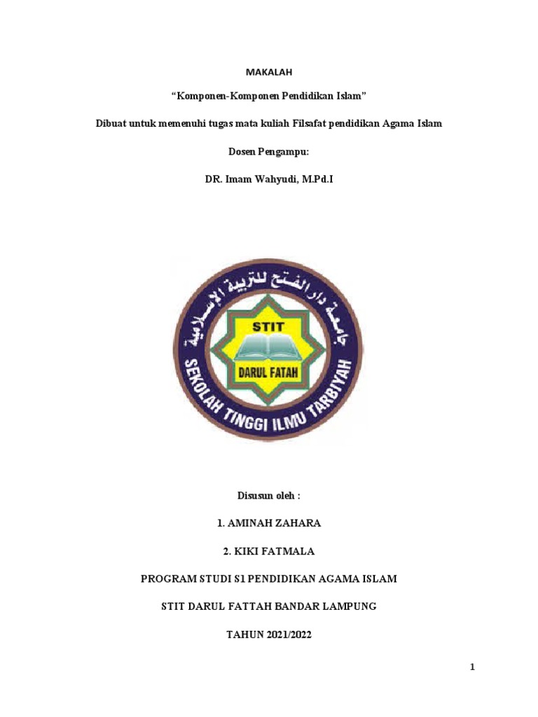 Makalah Komponen Pendidikan Islam | PDF