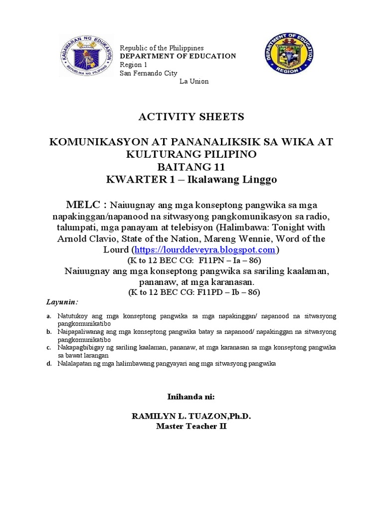 Online Class-Week 2-Activity Sheets | PDF