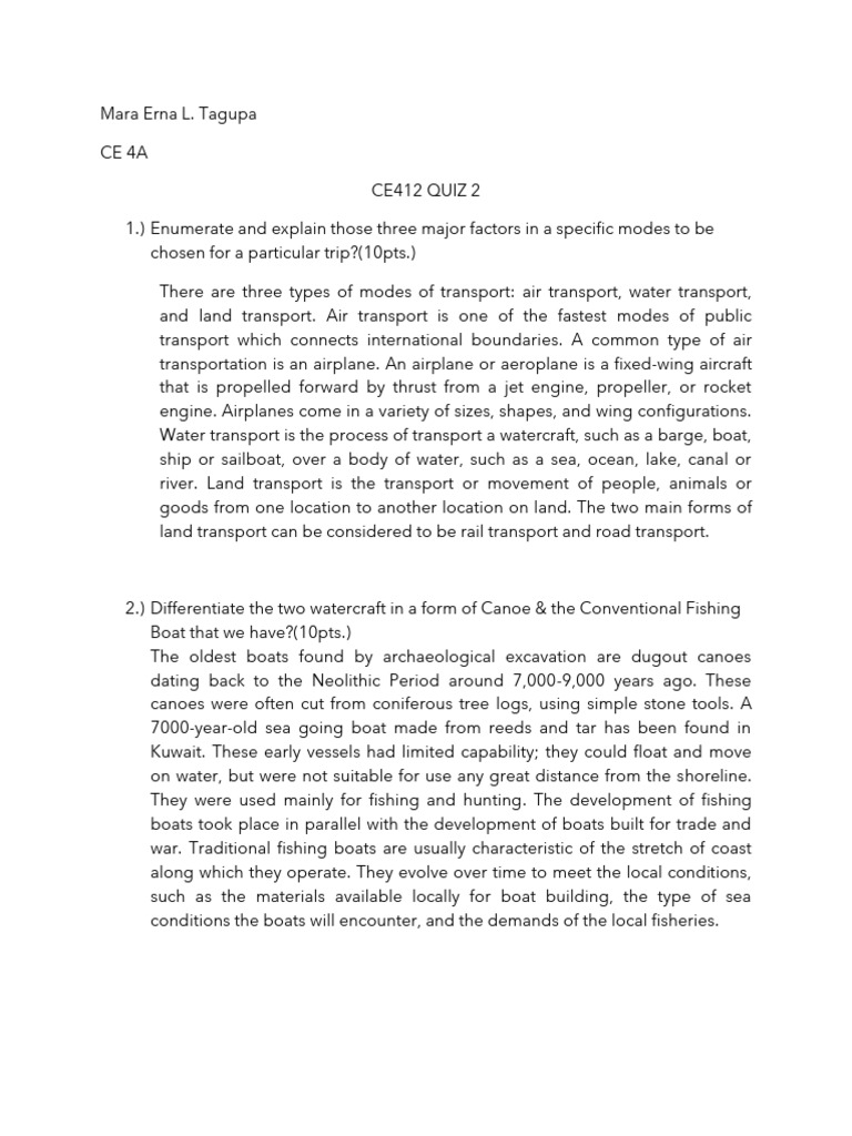 Transportation Engineering Essay 1 | PDF | Transport | Boats