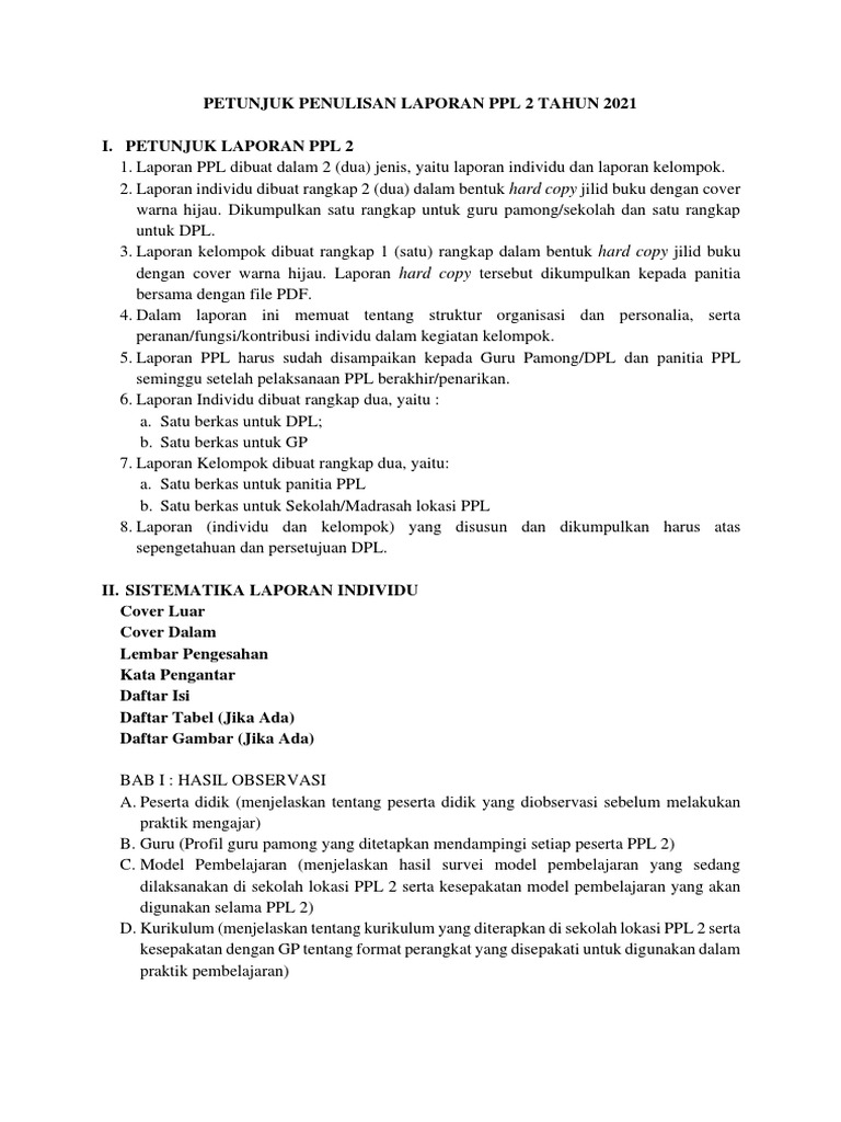 Juknis Laporan Dan Ujian PPL2 2021 | PDF | Karier & Perkembangan | Seni
