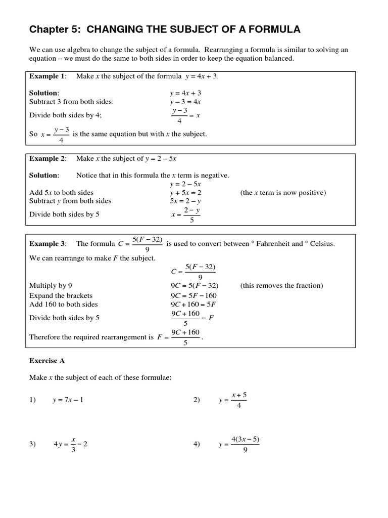 Chapter 5: Changing The Subject of A Formula: y 4x + 3 y - 3 4x | PDF ...