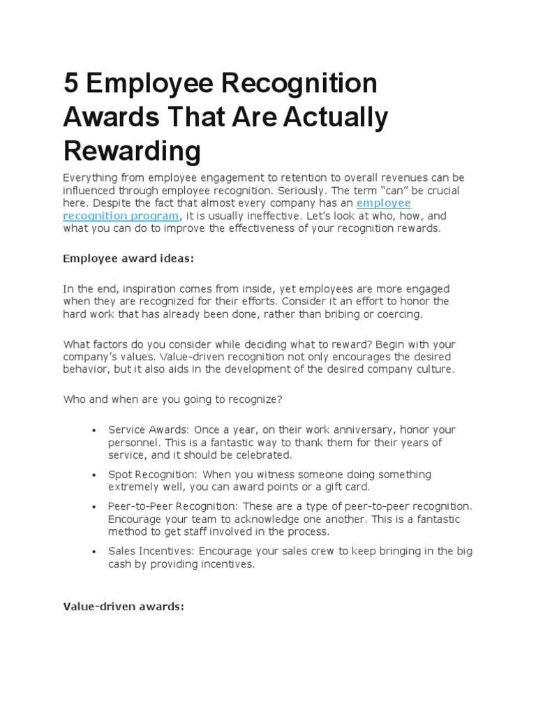 5 Employee Recognition Awards That Are Actually Rewarding | PDF ...