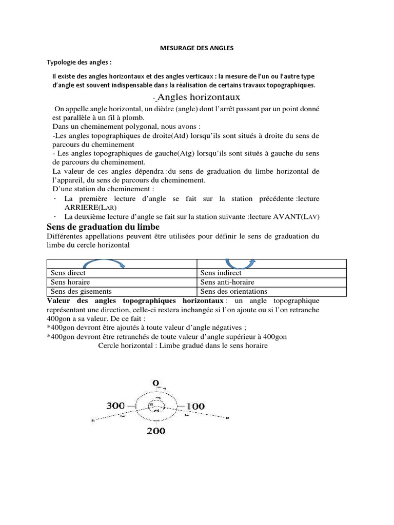 Mesurage Des Angles | PDF | Angle | Topographie