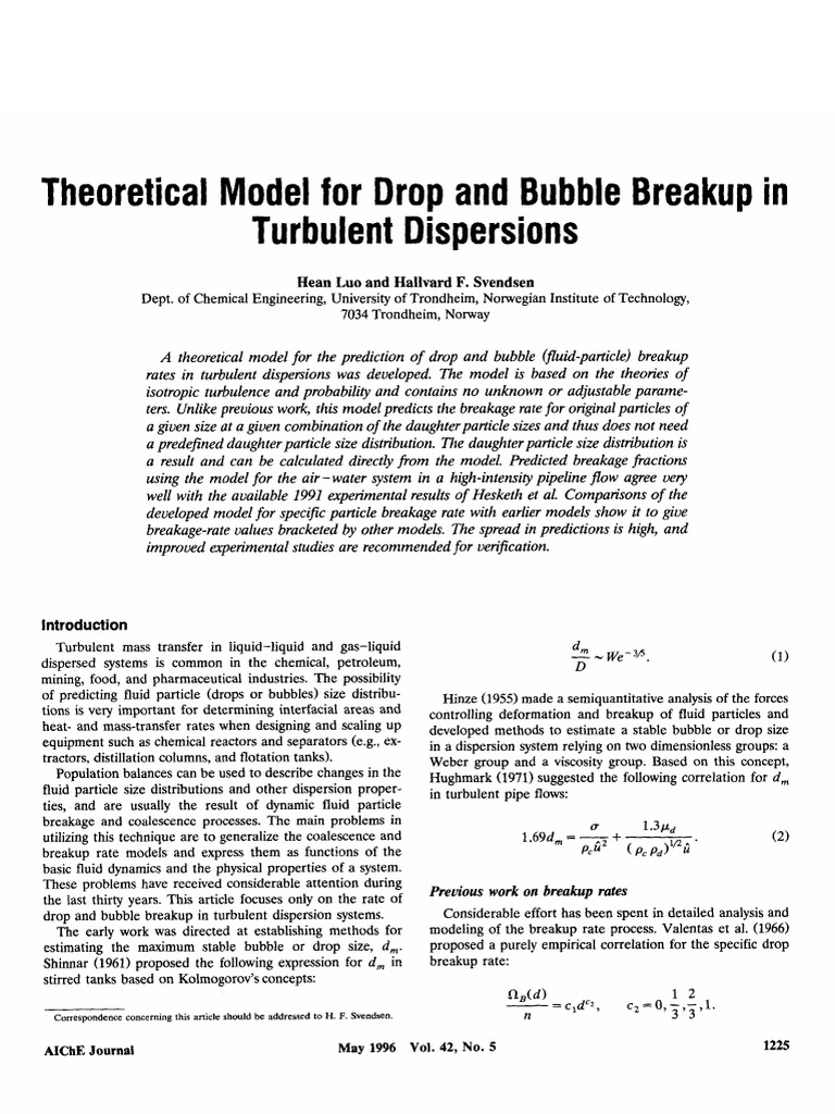 Theoretical Model Drop Bubble Breakup in Turbulent Dispersions ...