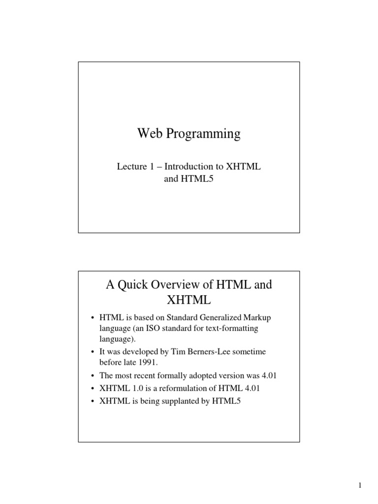 Lecture 1 Html Xhtml Pdf Html Element Html 3858