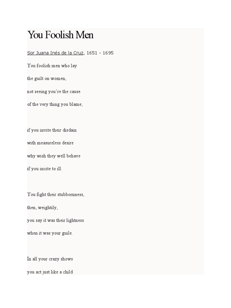You Foolish Men: Sor Juana Inés de La Cruz, 1651 - 1695 | PDF