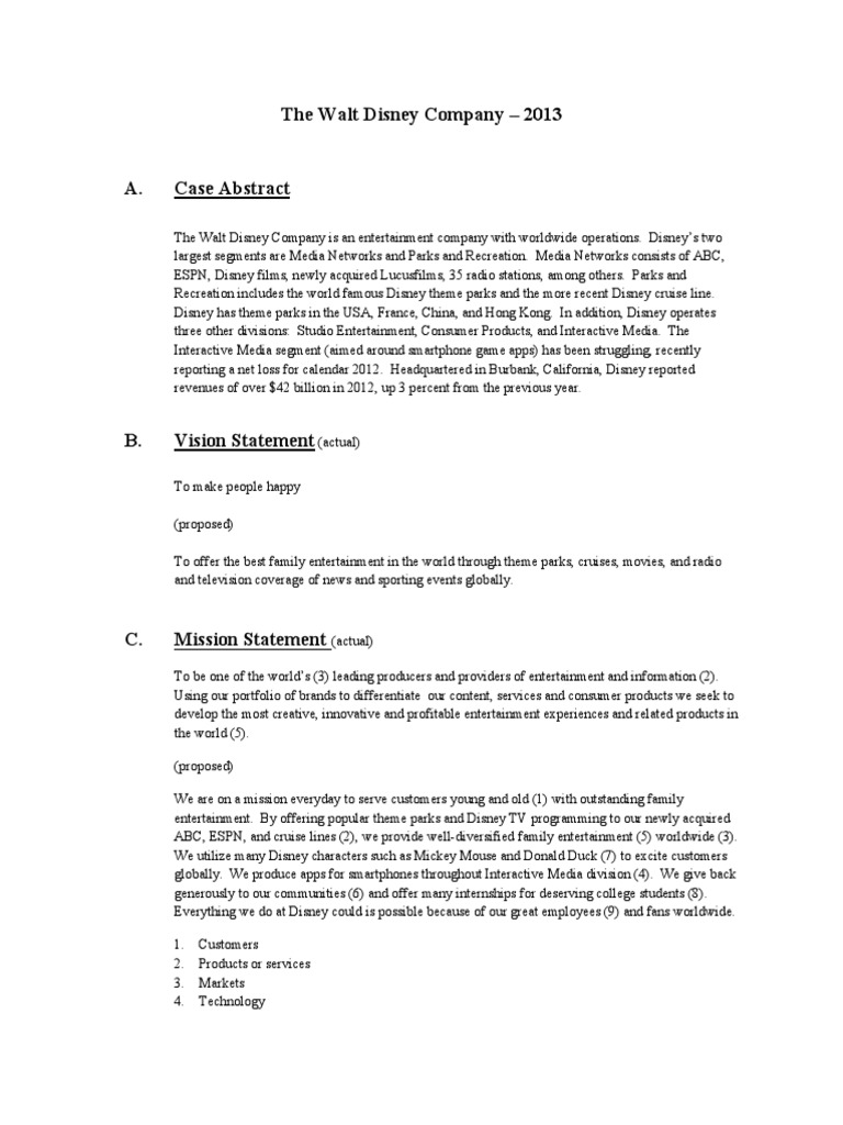 Disney Case Data | PDF | The Walt Disney Company | Revenue