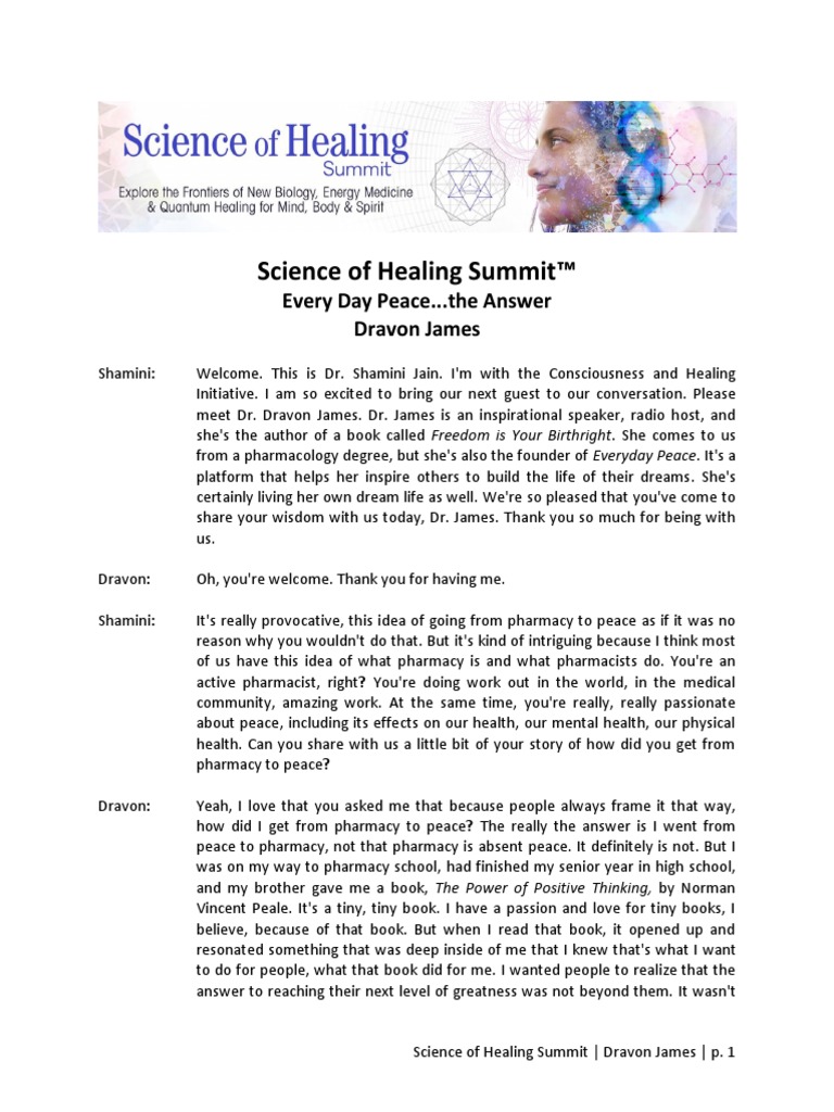 Science of Healing Summit™: Every Day Peace... The Answer Dravon James ...