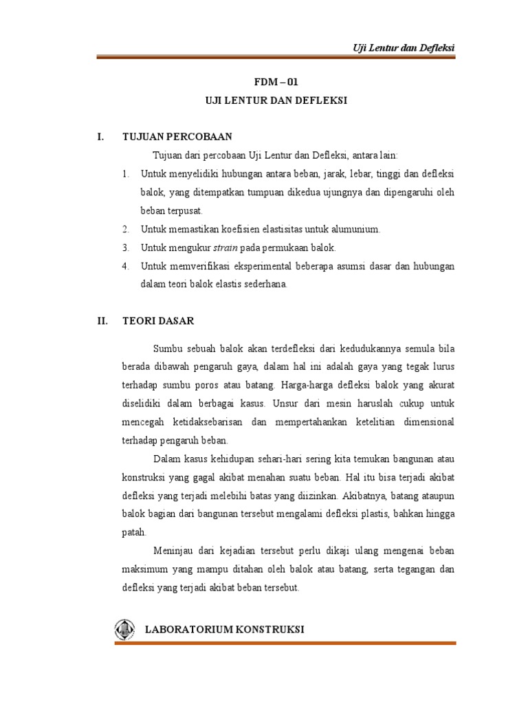 FDM 01 Uji Lentur Dan Defleksi | PDF | Sains & Matematika