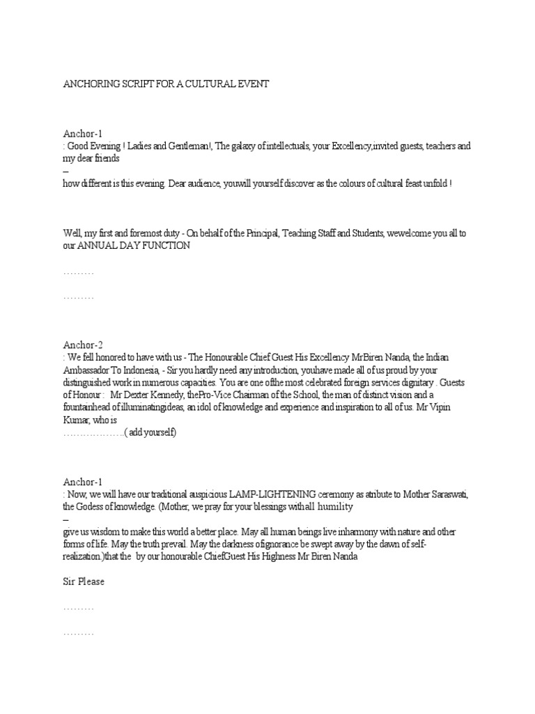 Anchoring Script For A Cultural Event | PDF