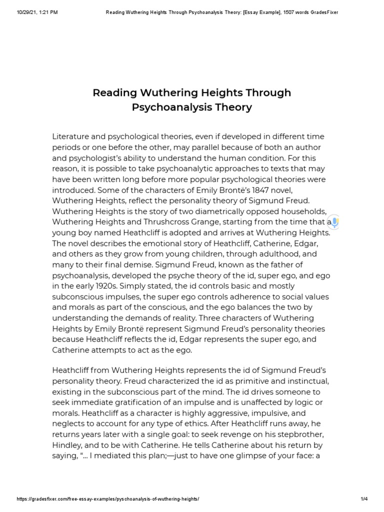 Reading Wuthering Heights Through Psychoanalysis Theory - (Essay ...
