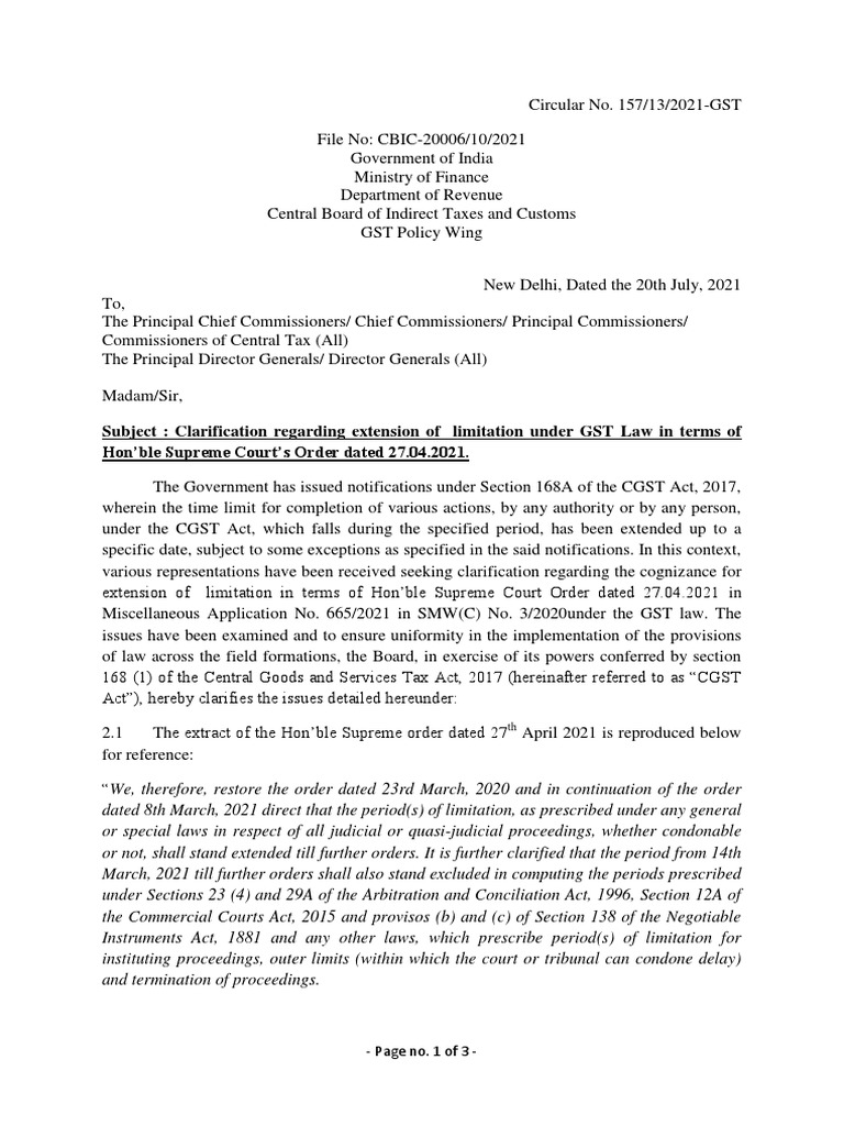 157 13 2021 GST Circular | PDF | Supreme Courts | Appeal
