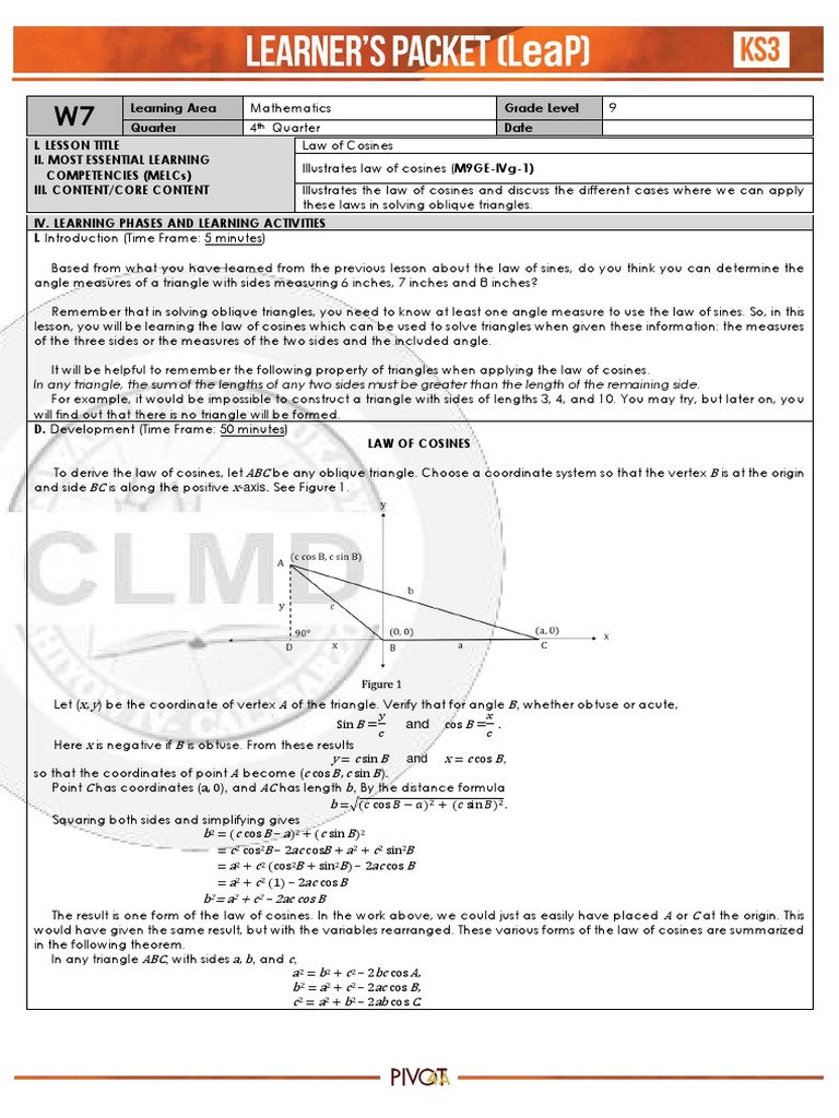 Q4 Math 9 Week 7 | PDF | Trigonometric Functions | Triangle