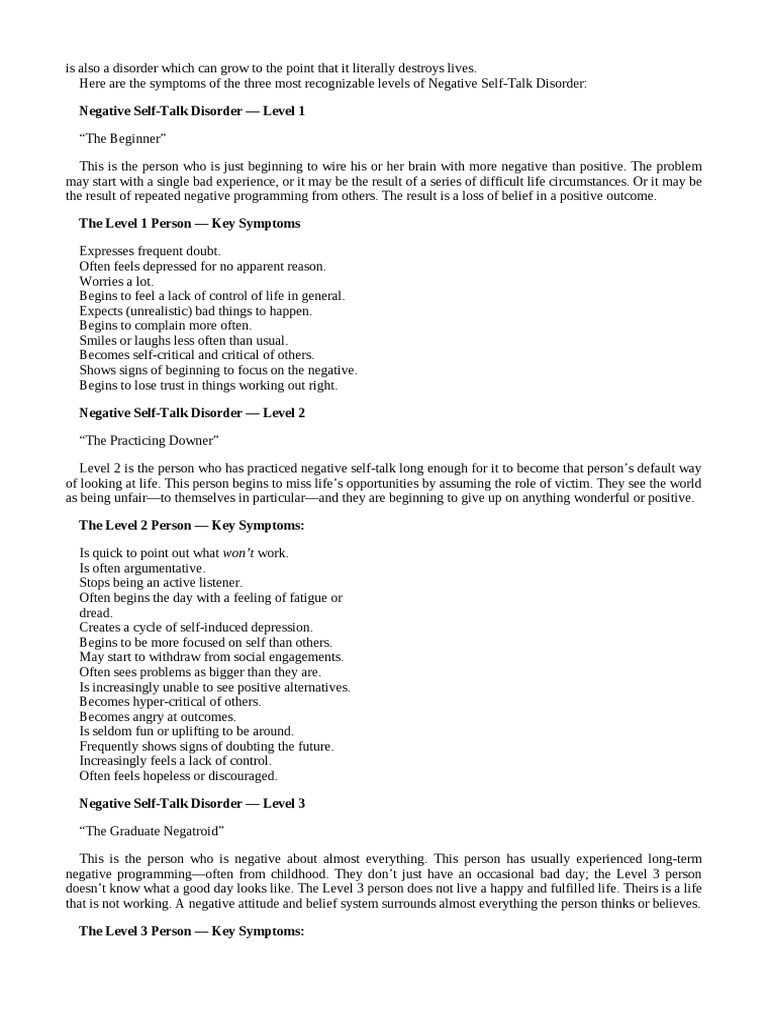 Changing Negative Self-Talk Patterns | PDF | Mental Disorder ...