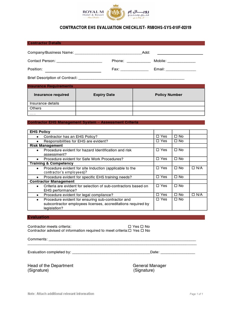 Contractor Evaluation Form | PDF | Business