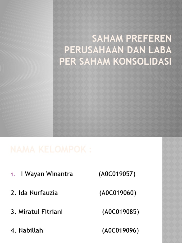 Saham Preferen Perusahaan Dan Laba Per Saham Konsolidasi | PDF
