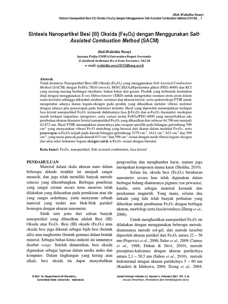 Sintesis Nanopartikel Besi III Oksida Fe Ddd6cabc | PDF