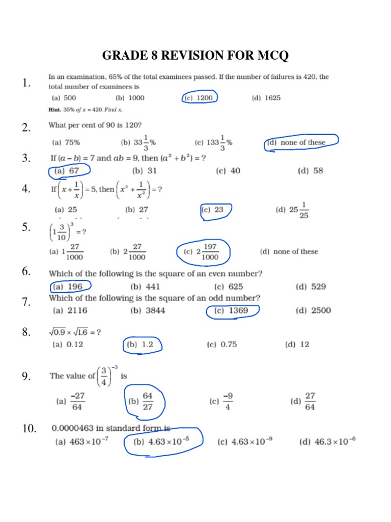 Grade 8 Revision For MCQ-1 | PDF
