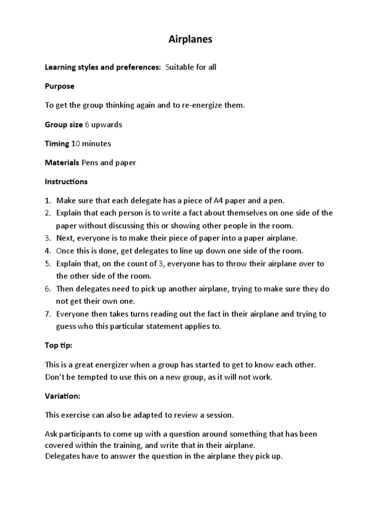 Airplanes: Learning Styles and Preferences: Suitable For All Purpose | PDF