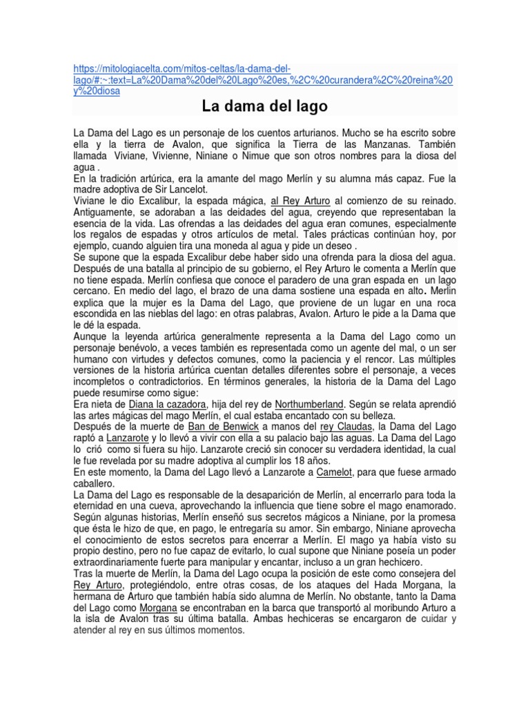 La Dama del Lago: Mito y Leyenda Artúrica | PDF | Folclore anglo ...