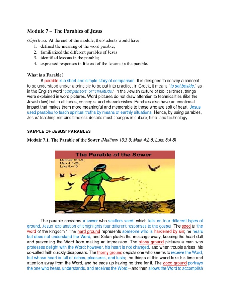Module 7 - The Parables of Jesus | PDF | Jesus | Parables Of Jesus