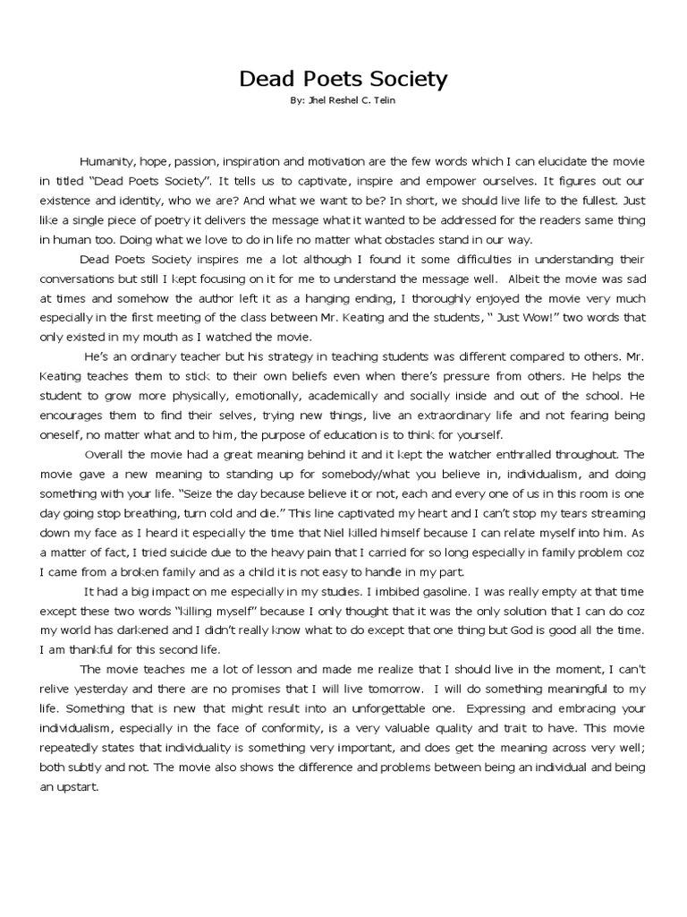 Dead Poets Society Inspires Individualism and Seizing Life's ...