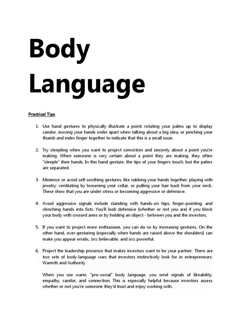 Body Language: Practical Tips | PDF | Body Language | Nonverbal ...