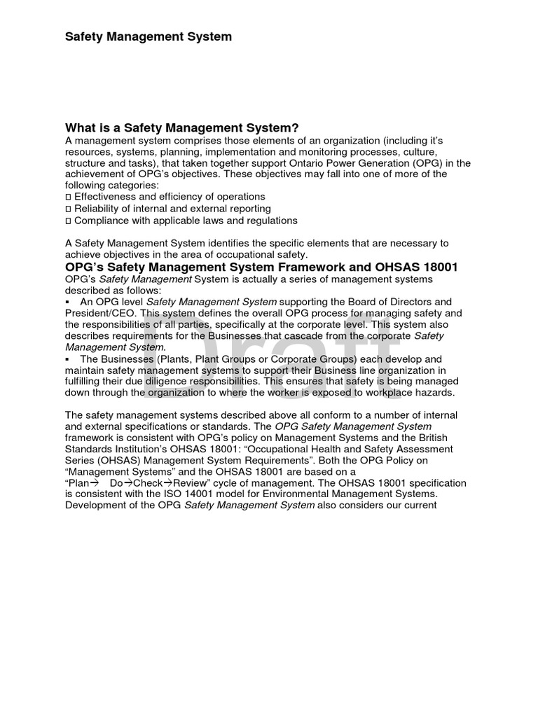 OPG Safety Management System Overview | PDF | Safety | Occupational ...