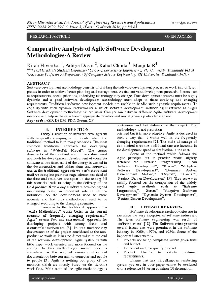 Comparative Analysis of Agile Software Development Methodologies-A ...