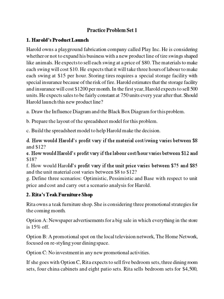 Practice Problem Set 1 - Sections C and D | PDF | Restaurants | Retail