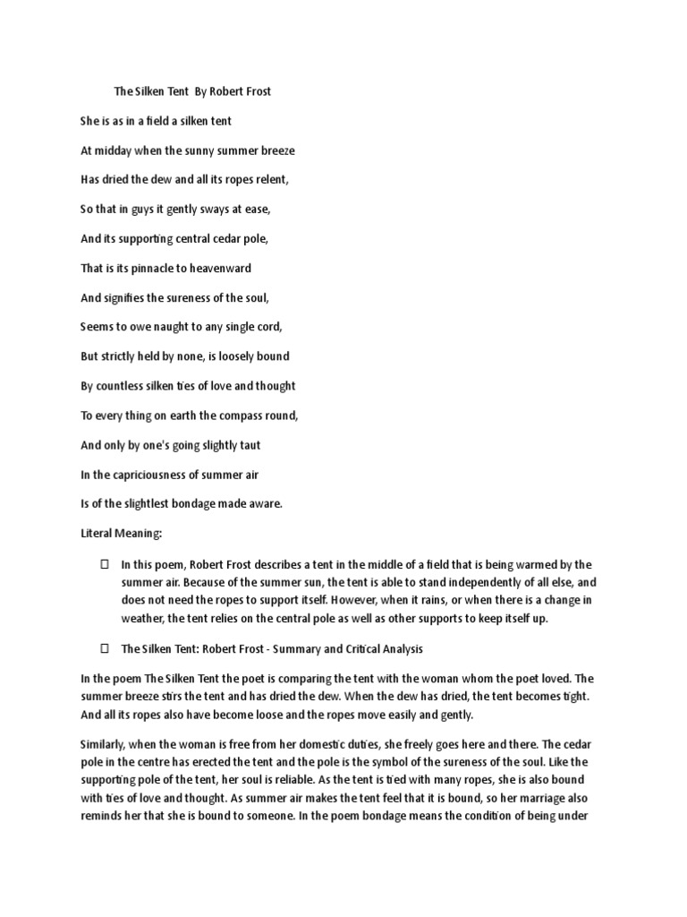 The Silken Tent by Robert Frost | PDF | Poetry | Tent