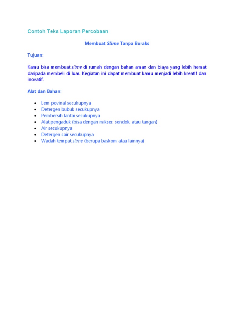 Contoh Teks Laporan Percobaan | PDF