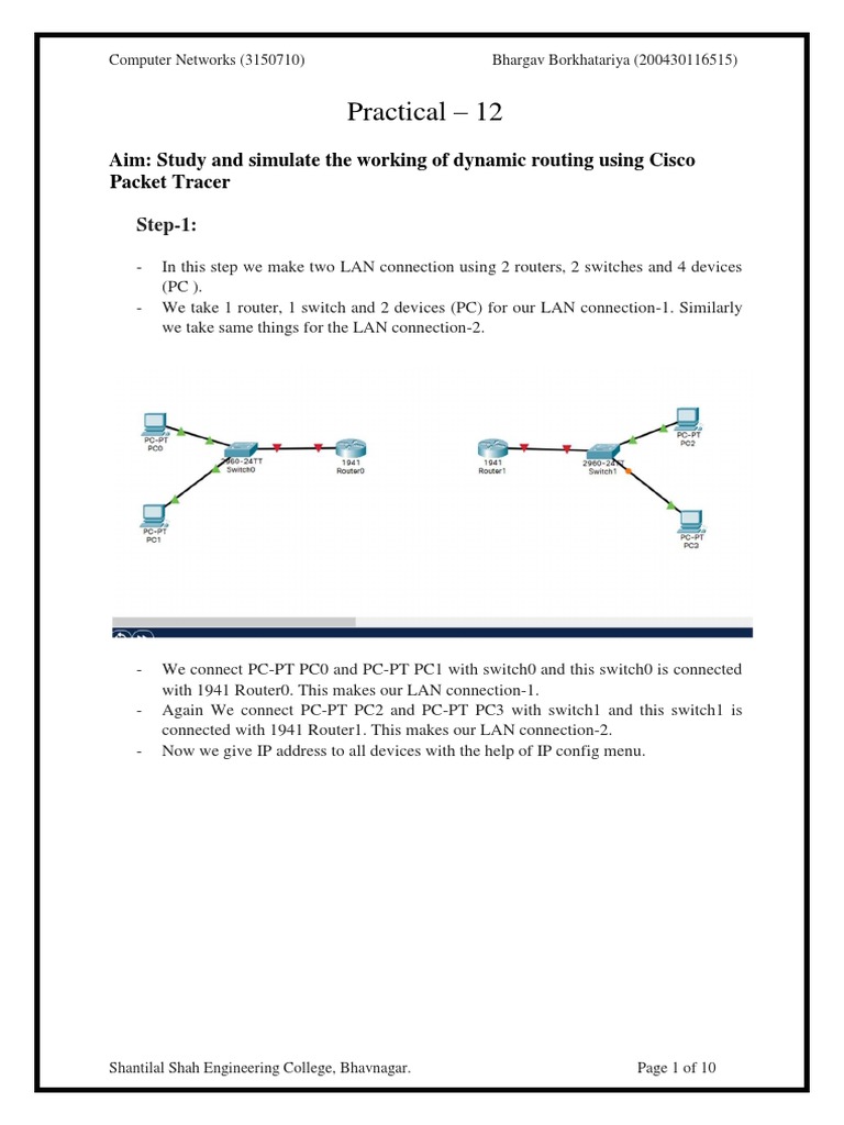Practical - 12: Aim: Study and Simulate The Working of Dynamic Routing Using Cisco Packet Tracer ...
